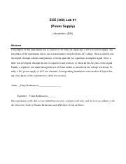 ECE Lab Finished Pdf ECE Lab Power Supply Lab Section D Abstract The Purpose