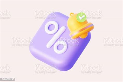 예정된 프로모션 또는 할부에 대한 알림이 있는 백분율 아이콘입니다 3d 렌더링 그림입니다 3차원 형태에 대한 스톡 사진 및 기타