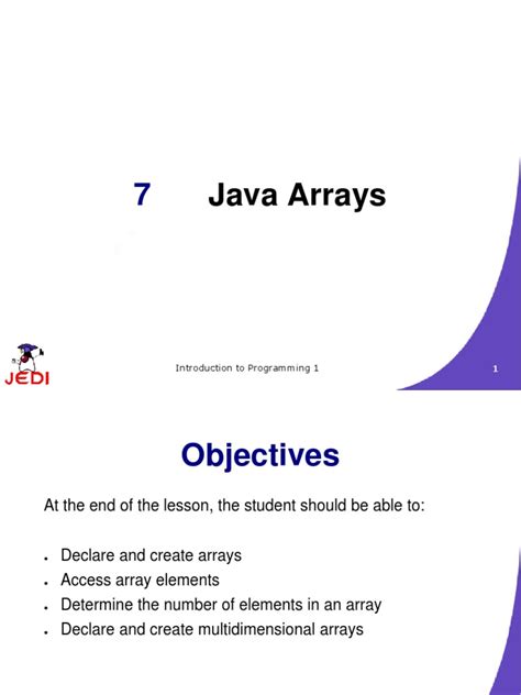 jedi slides intro1 chapter07 java arrays pdf array data structure