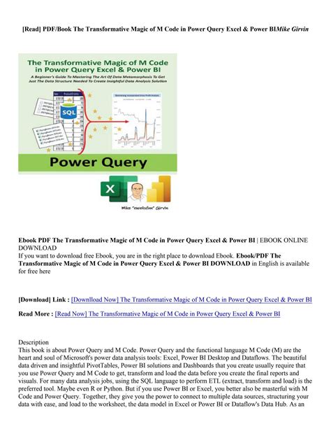 Pdf Download The Transformative Magic Of M Code In Power Query Excel And Power Bi Mike Girvin