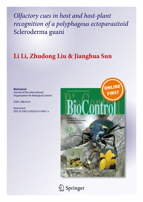 Pdf Olfactory Cues In Host And Host Plant Recognition Of A Polyphagous Ectoparasitoid