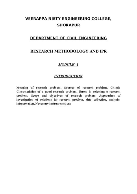 Module 1 Rmi Notes Veerappa Nisty Engineering College Shorapur Department Of Civil