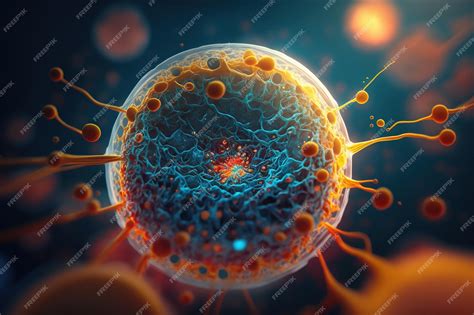 인간세포 배아줄기세포현미경 진핵세포의 핵과 소기관 및 원형질막의 구성요소 의약미생물 Dna분자 Generative Ai 프리미엄 사진