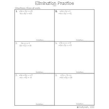 Solving Systems Of Linear Equations Elimination Notes By KraftyMath