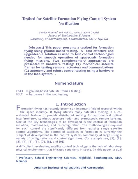 Pdf Testbed For Satellite Formation Flying Control System Verification