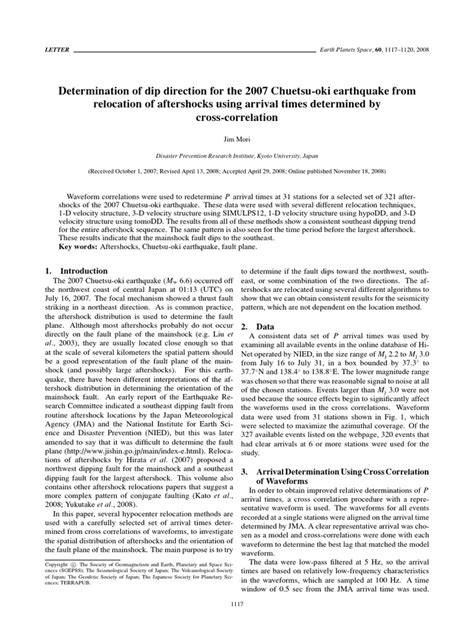 Eps 2008 Jim Mori Waveform Cross Correlation Pdf Earthquakes Seismology