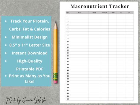 Macro Tracker Printable Macronutrient Log Tracker Calorie Tracker