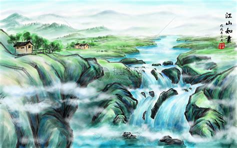 水墨山水画背景插画图片下载 正版图片400149385 摄图网
