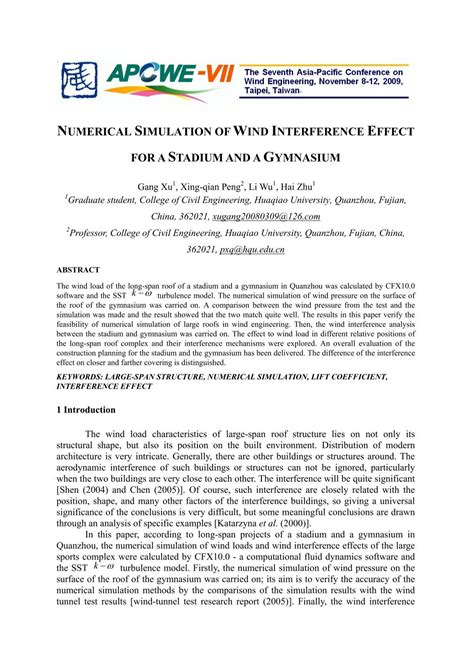 Numerical Simulation Of Wind Interference Effect For A Stadium And A