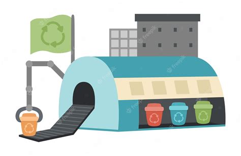 벡터 폐기물 재활용 공장 아이콘 쓰레기 분류 공장 그림 쓰레기 재활용 그림 귀여운 지구의 날 풍경 또는 장면 프리미엄 벡터