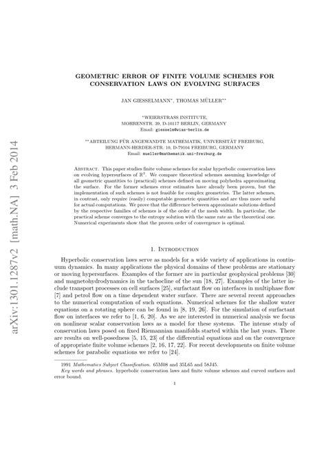 Pdf Geometric Error Of Finite Volume Schemes For Conservation Laws On Evolving Surfaces