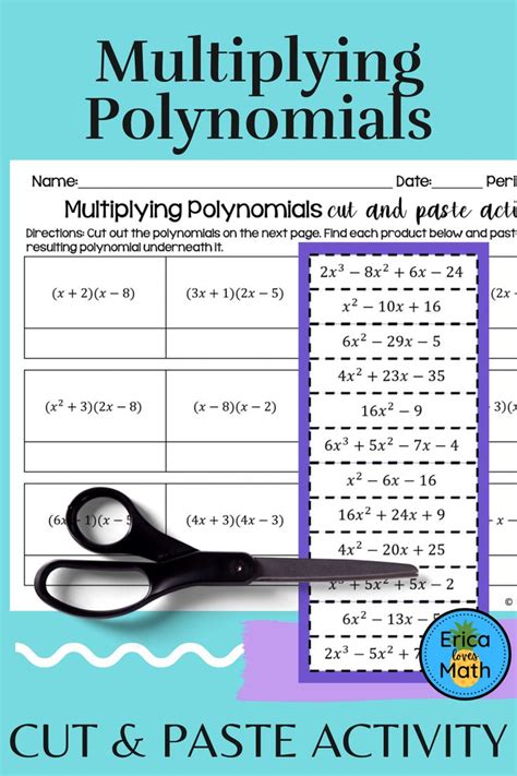 Multiplying Polynomials Activity Cut And Paste Polynomials Activity Polynomials Secondary Math