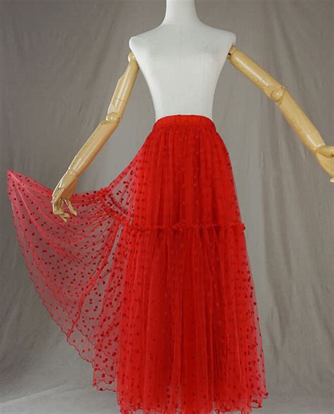 Red Tiered Tulle Skirt Red Polka Dot Tiered Tulle Skirt Red Party Tulle Skirt Tutu Wedding