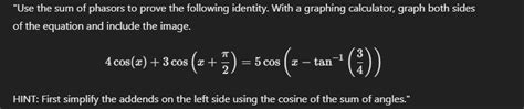 solved use the sum of phasors to prove the following