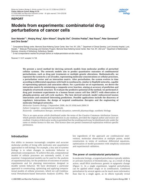 Pdf Models From Experiments Combinatorial Drug Perturbations Of