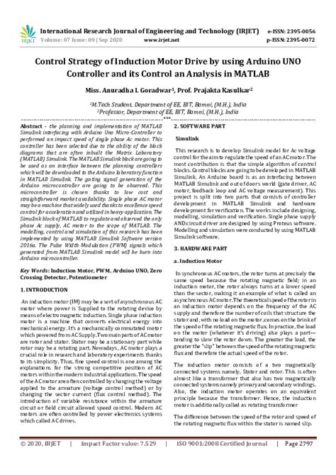Pdf Irjet Control Strategy Of Induction Motor Drive By Using Arduino Uno Controller And Its