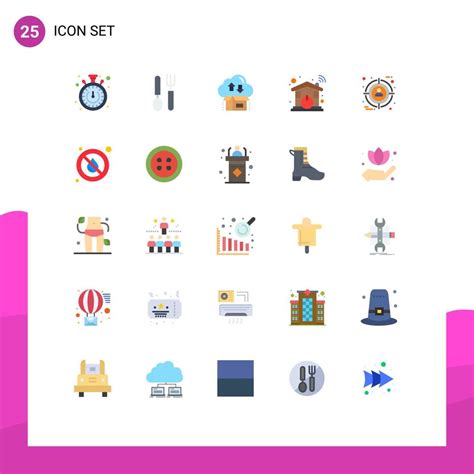 Set Of 25 Vector Flat Colors On Grid For Selection Wifi Cloud Smart