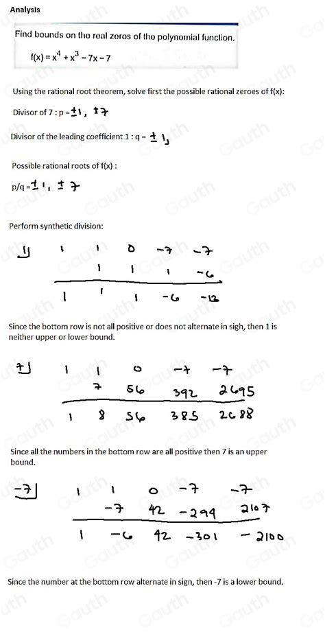 Solved Find Bounds On The Real Zeros Of The Polynomial Function Fxx4x3 7x 7 The Lower