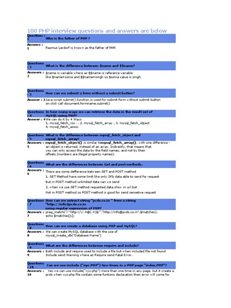 Php Interview Questions And Answers Are Below Pdf Class Computer Programming Php