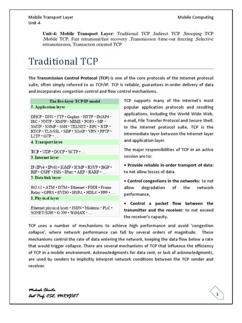 Indirect Tcp Snooping Tcp Mobile Tcp Mobile Transport Layer Pdf Transmission Control