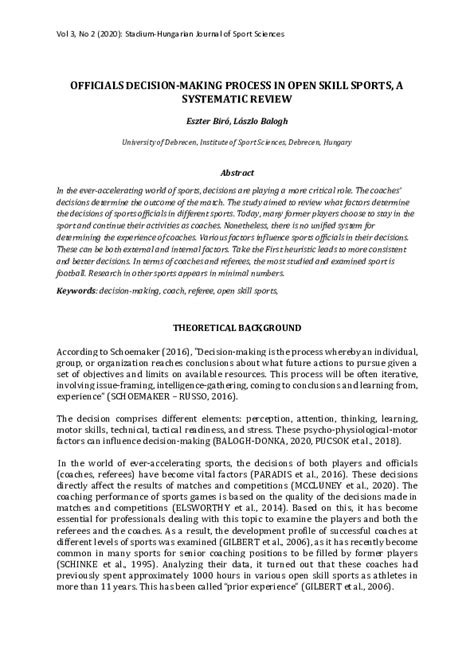Pdf Officials Decision Making Process In Open Skill Sports A Systematic Review