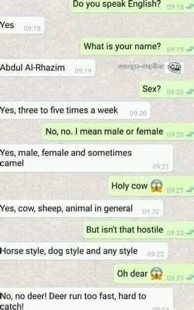 Do You Speak English Yes What Is Your Name Abdul Al Rhazim Sex Yes Three To Five Times A