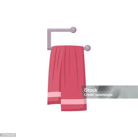 매달려 목욕 부드러운 분홍색 수건 만화 아이콘 평면 벡터 일러스트 격리 가정 생활에 대한 스톡 벡터 아트 및 기타 이미지 가정 생활 가정의 방 건강관리와 의술