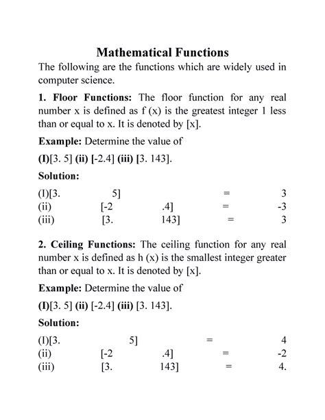 mathematical functions algorithm and function proposition
