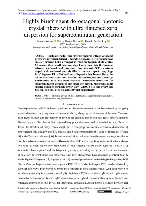 Pdf Highly Birefringent Do Octagonal Photonic Crystal Fibers With Ultra Flattened Zero