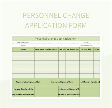 Personnel Change Application Form Excel Template And Google Sheets File For Free Download