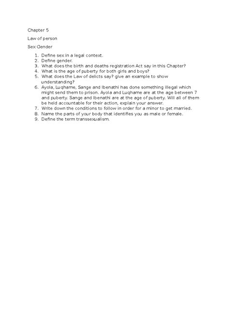 Law Of Person Chapter 5 Questions Chapter 5 Law Of Person Sex Gender