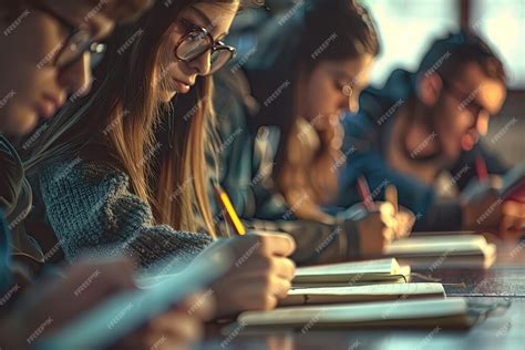 Team Of Students Focused On Class Project Premium Ai Generated Image