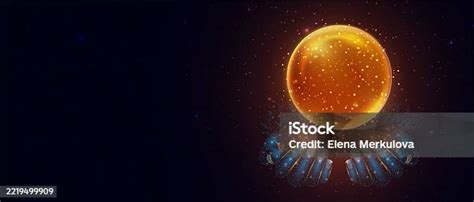 오렌지 매직 판타지 스피어 빛나는 반짝임과 입자가 있는 수정 구슬 글로우 플레어 조명 효과가 있는 에너지 오브 벡터 일러스트 레이 션 0명에 대한 스톡 벡터 아트 및 기타