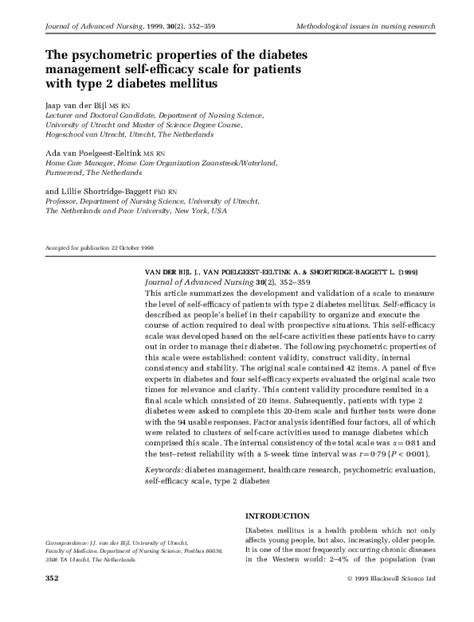 Pdf The Psychometric Properties Of The Diabetes Management Self‐efficacy Scale For Patients