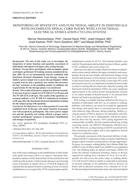PDF Monitoring Of Spasticity And Functional Ability In Individuals With Incomplete Spinal Cord