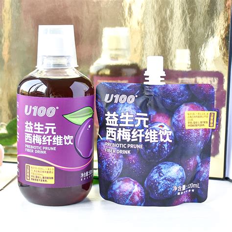 U100益生元西梅汁西梅纤维饮120ml袋装益生元西梅汁500ml瓶装饮品