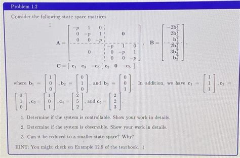 Solved Problem Consider The Following State Space Chegg Com