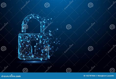 cyber security concept lock symbol from lines and triangles point connecting network on blue