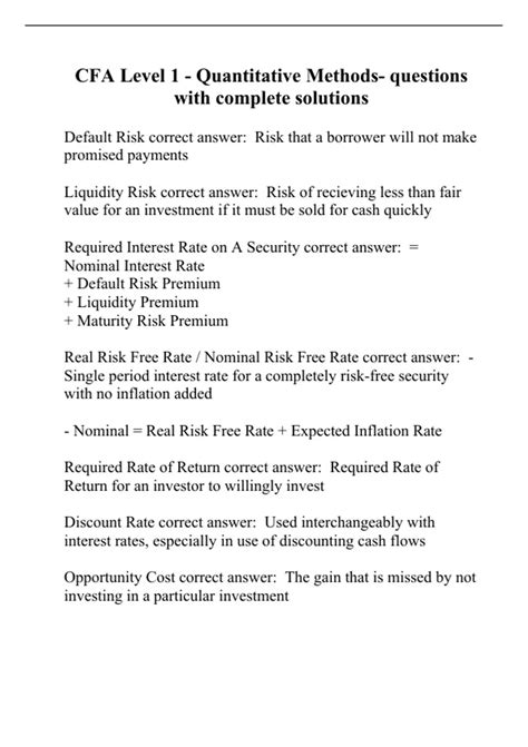 CFA Level 1 Quantitative Methods Questions With Complete Solutions CFA Chartered