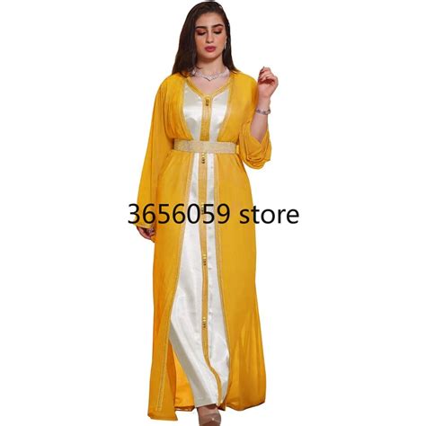 2 피스 기모노 카디건 로브 두바이 카프 탄 이슬람 롱 드레스 세트 시폰 오픈 Abayas Caftan Marocain 터키