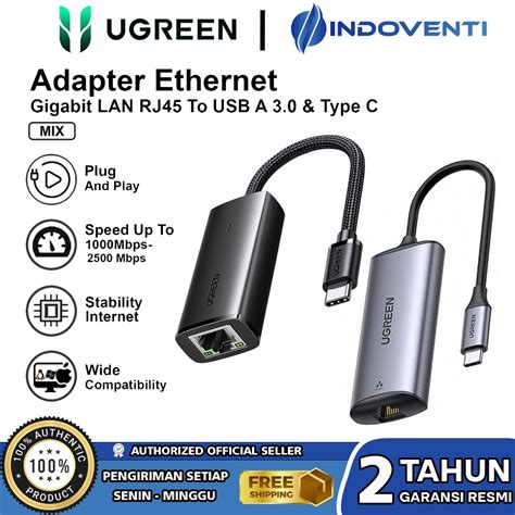 Ugreen Adapter Usb Type C To LAN RJ Gigabit Ethernet Network Speed Mbps Mbps For PC