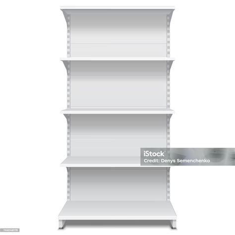 소매 선반이 있는 빈 빈 쇼케이스 디스플레이 3d 전면 보기 모의 템플릿 흰색 배경에 고립 된 그림 디자인을 위한 준비 제품 광고 벡터 Eps10 0명에 대한 스톡 벡터