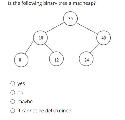 Solved Is The Following Binary Tree A Maxheap 35 10 40 8 12