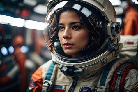 Premium Ai Image Full Shot Female Astronaut Wearing Spacesuit