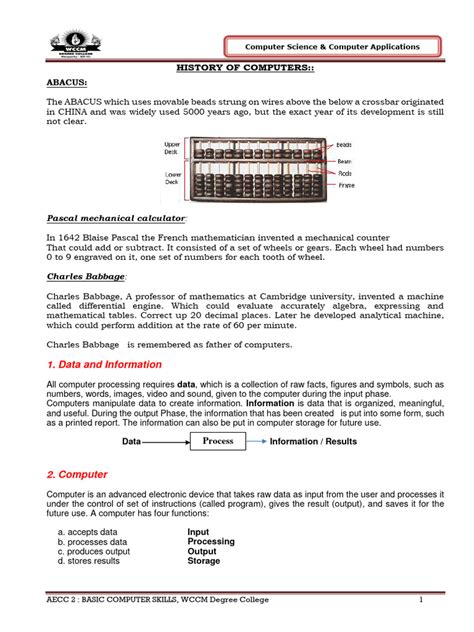 Itt Aecc Comp Skills Unit I And Ii Pdf Random Access Memory Computer Data Storage