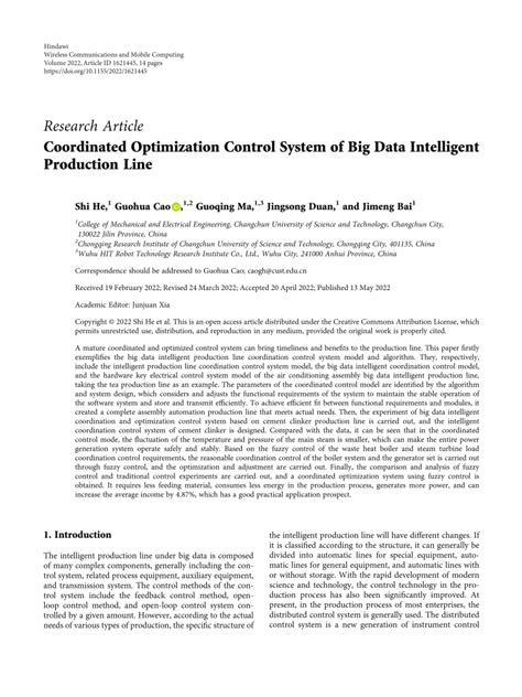 Pdf Coordinated Optimization Control System Of Big Data Intelligent Production Line