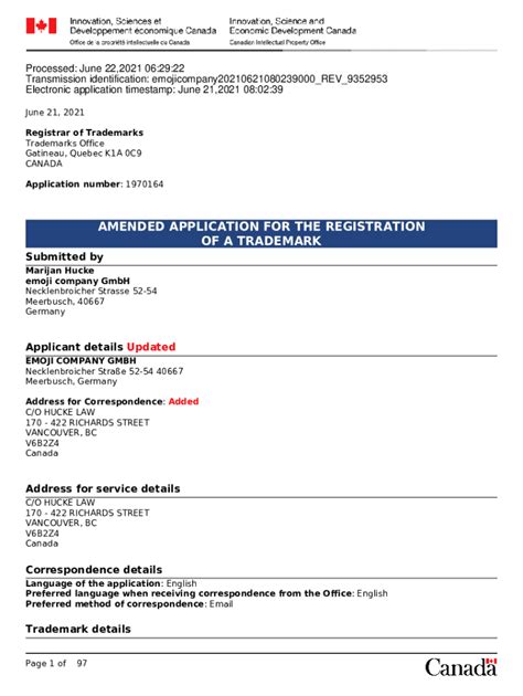 Fillable Online Amended Application For The Registration Of A Fax Email Print Pdffiller