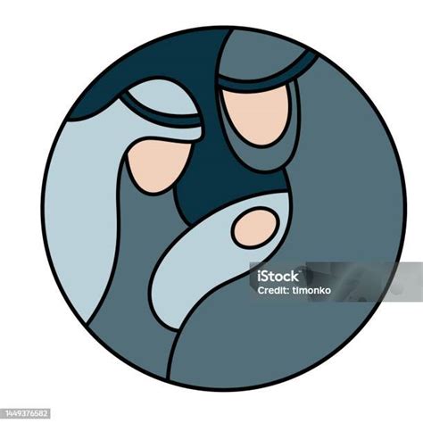 벡터 컬러 크리스마스 기독교 종교 탄생 마리아 요셉과 함께 예수 아기 장면 로고 아이콘 스케치입니다 낙서 손으로 그린 그림 색상 그리기에 대한 스톡 벡터 아트 및 기타