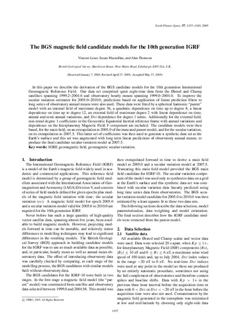 Pdf The Bgs Magnetic Field Candidate Models For The 10th Generation Igrf
