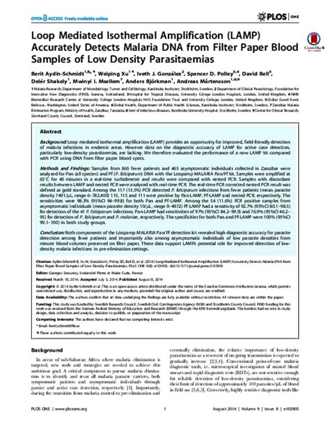 Pdf Loop Mediated Isothermal Amplification Lamp Accurately Detects Malaria Dna From Filter